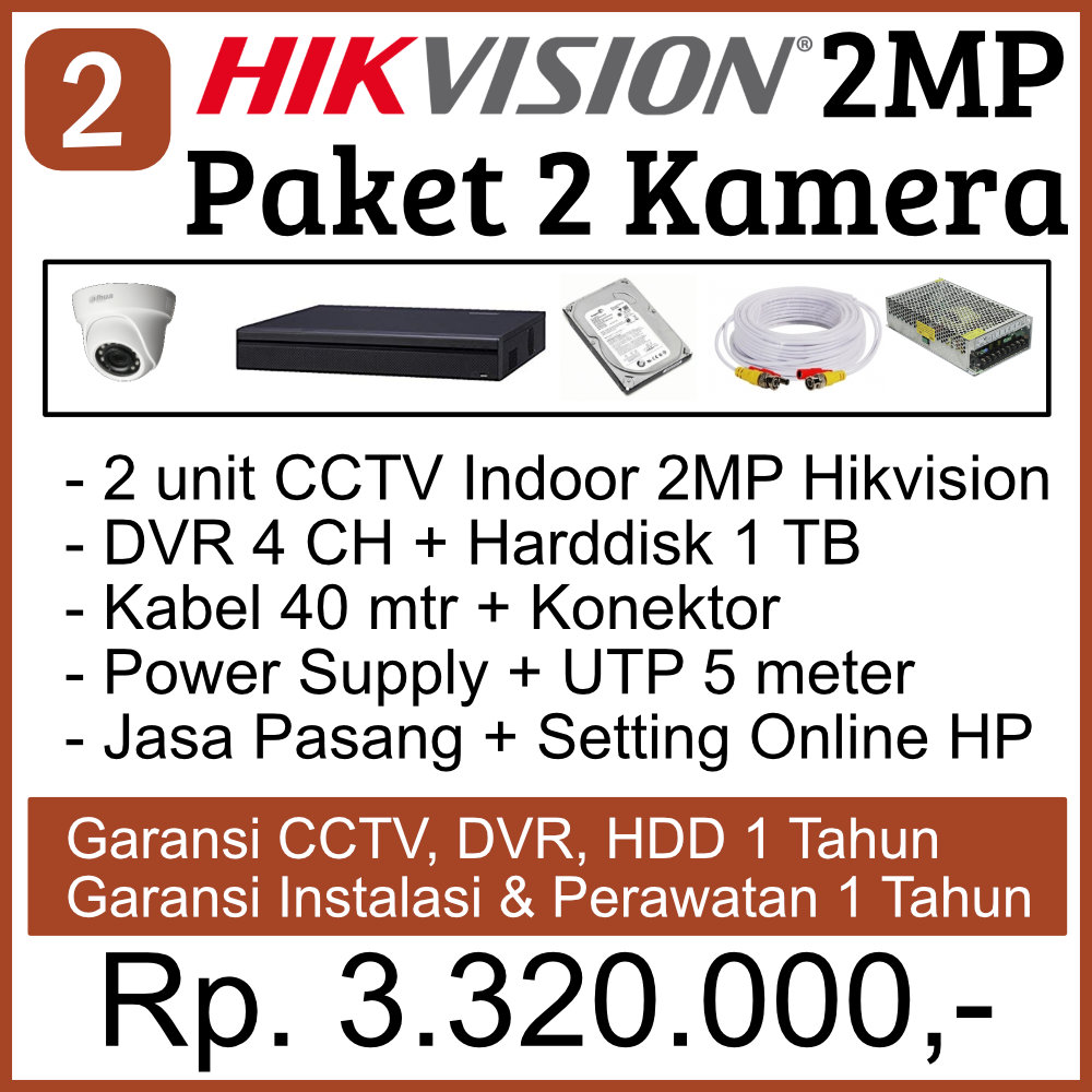 Paket CCTV 2 Kamera Hikvision 2MP - CCTV Tangerang